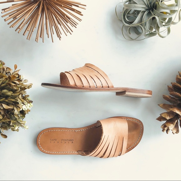 Capri Positano | Shoes | Capri Positano Tan Leather Cutout Slides ...